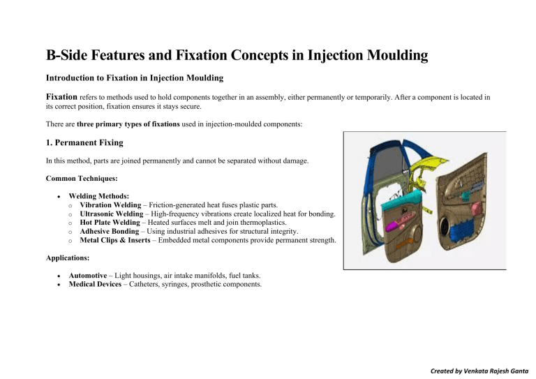 Injection Molding Fixation & B-Side Features