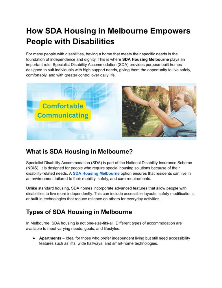 SDA Housing in Melbourne: Empowering People with Disabilities