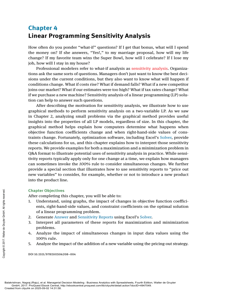 Linear Programming Sensitivity Analysis: Business Analytics