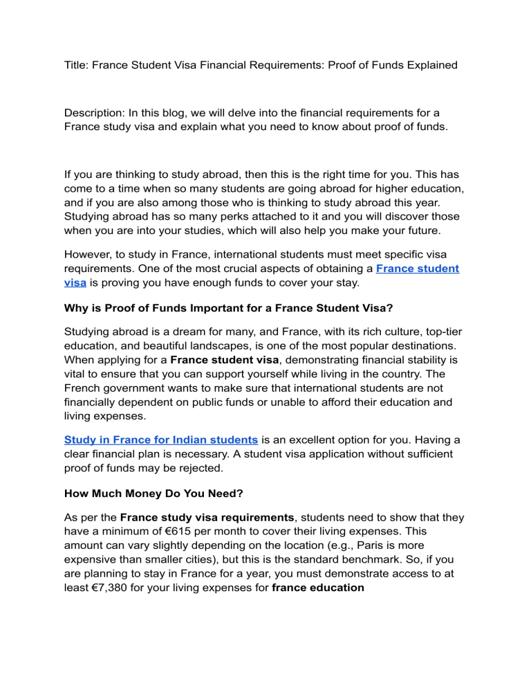 France Student Visa: Financial Requirements & Proof of Funds