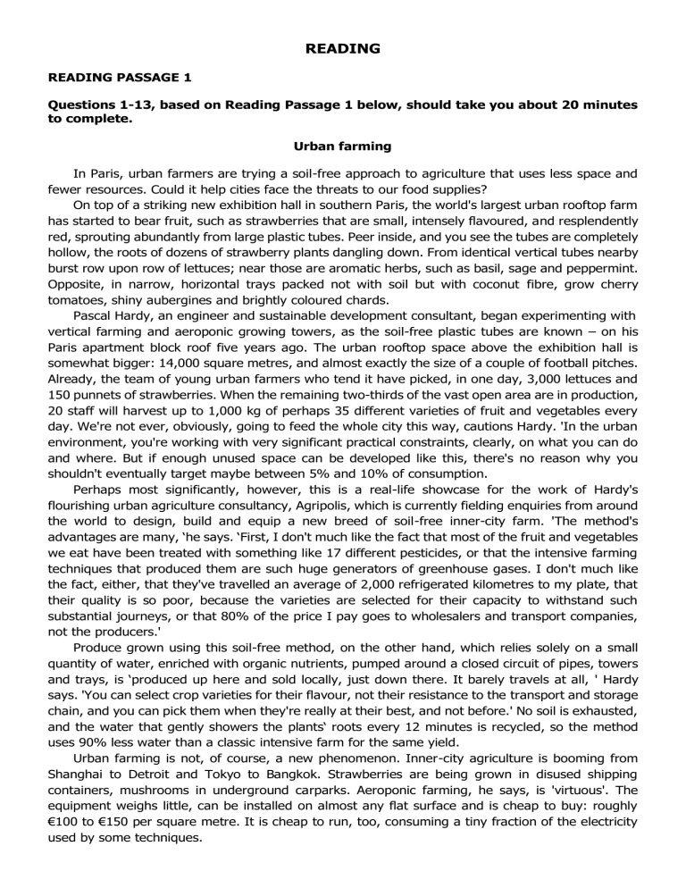 Urban Farming & Sustainable Forest Management: Reading Passages