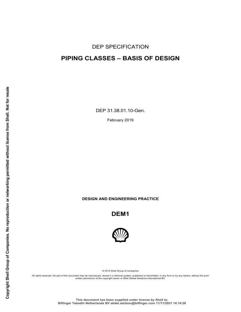 Shell DEP 31.38.01.10-Gen: Piping Classes – Basis of Design