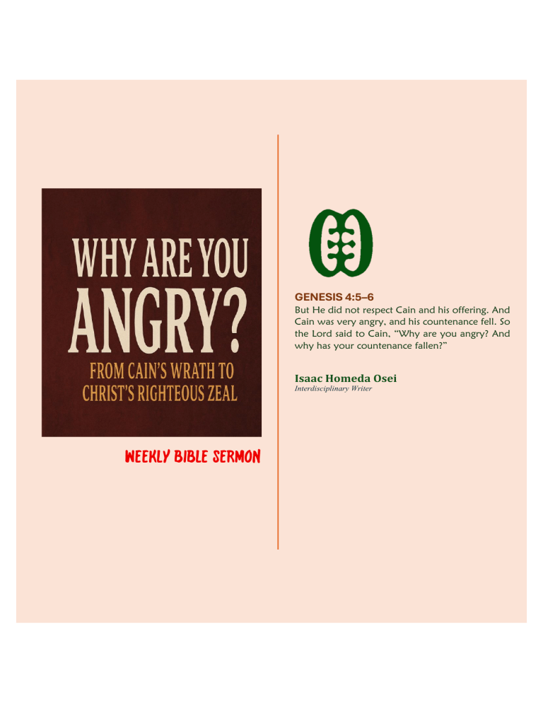 Why Are You Angry? A Bible Sermon on Anger, Cain, and Righteous Zeal