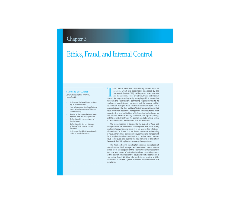 Ethics, Fraud, and Internal Control in Accounting Information Systems