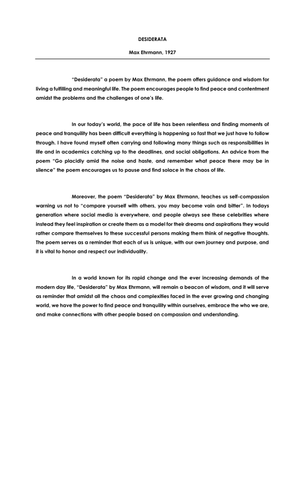 Desiderata Poem Analysis: Finding Peace in Modern Life