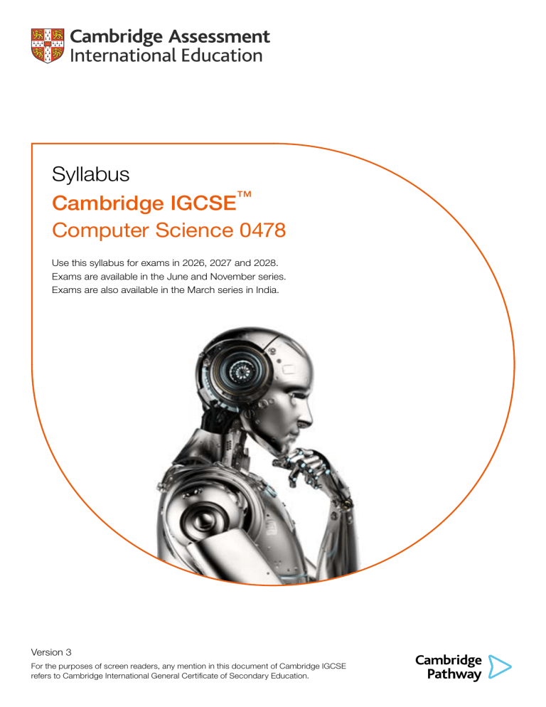 Cambridge IGCSE Computer Science 0478 Syllabus (2026-2028)