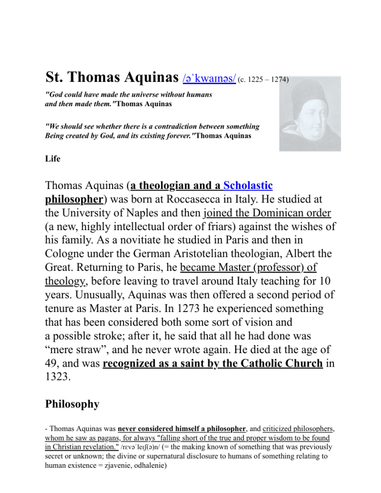 St. Thomas Aquinas: Life, Philosophy, and Theology