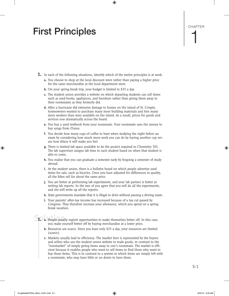 First Principles Economics: Chapter 1 Solutions Manual