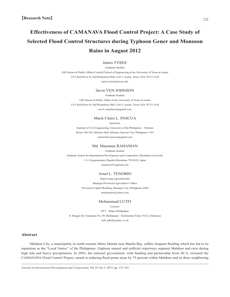 CAMANAVA Flood Control Project Effectiveness: Malabon Case Study (2012)