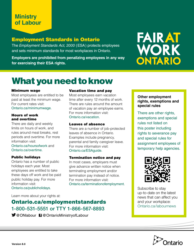 Ontario Employment Standards Poster - Employee Rights Guide