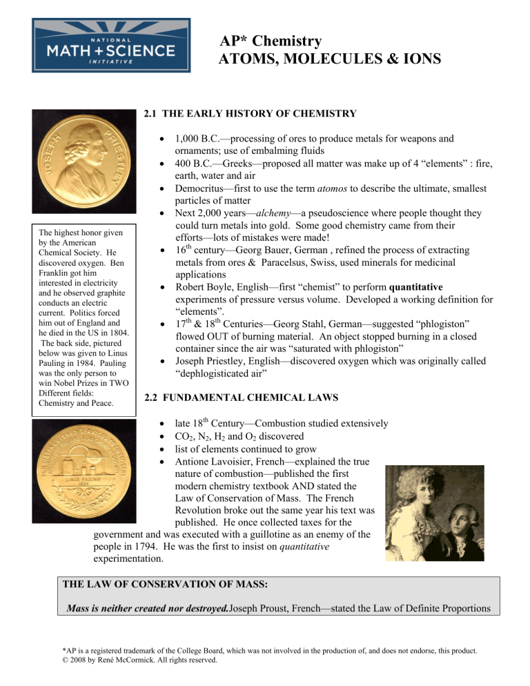 AP Chemistry: Atoms, Molecules & Ions - History & Atomic Theory