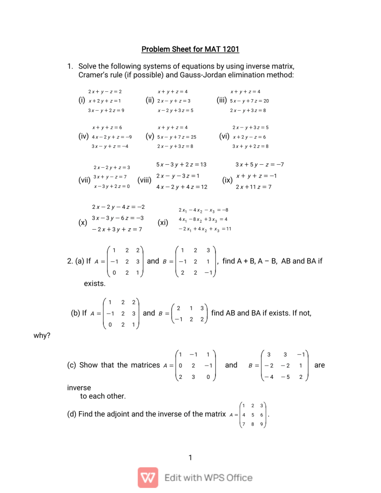 Linear Algebra & 2D Geometry Problem Sheet | MAT 1201 Exercises