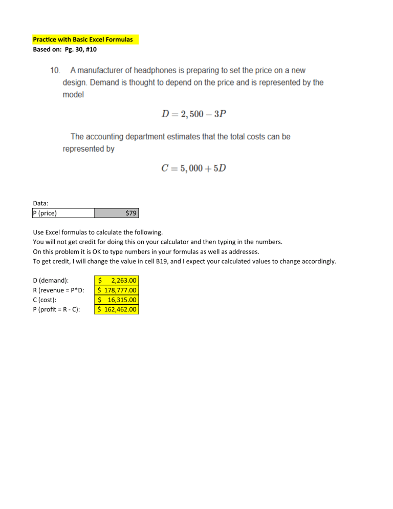 Excel Formulas Practice: Business Calculations