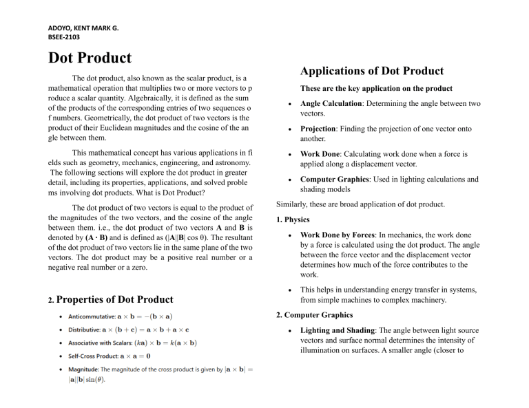Dot Product & Cross Product: Definitions, Properties, Applications
