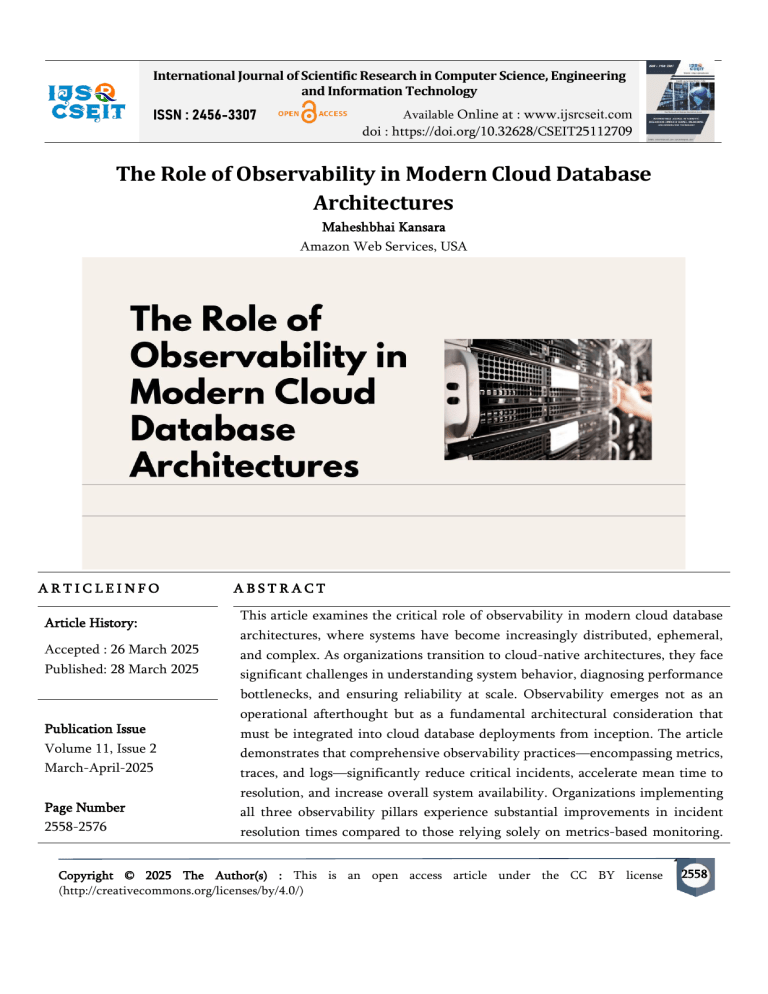Observability in Modern Cloud Database Architectures