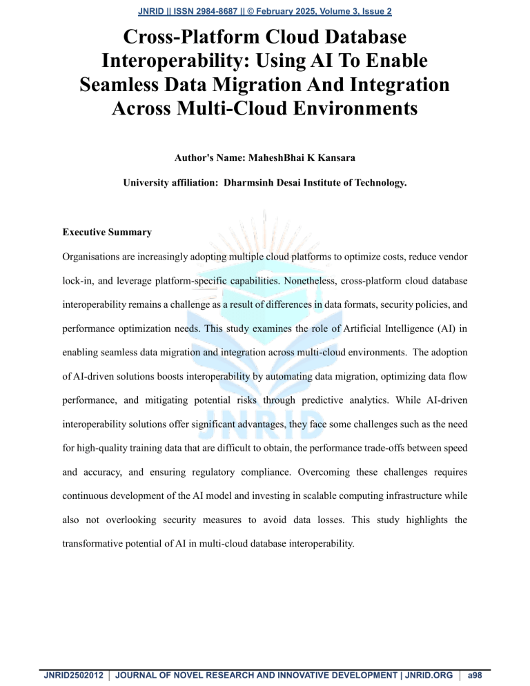 AI for Cross-Platform Cloud Database Interoperability & Data Migration