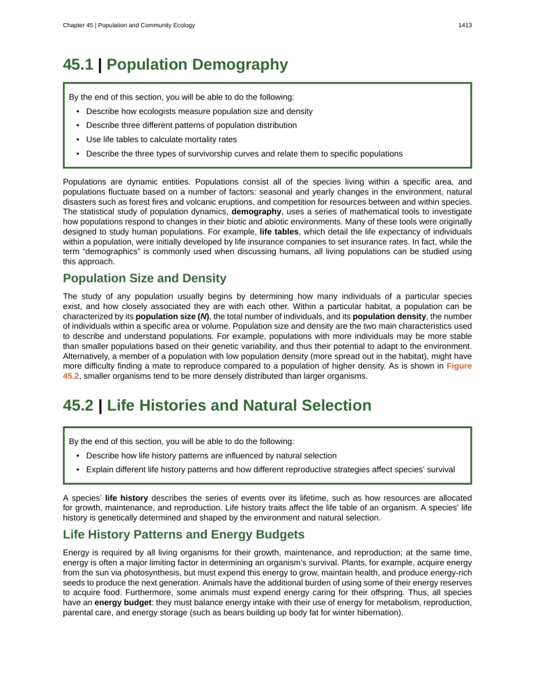 Chapter 45: Population & Community Ecology - Demography & Life Histories