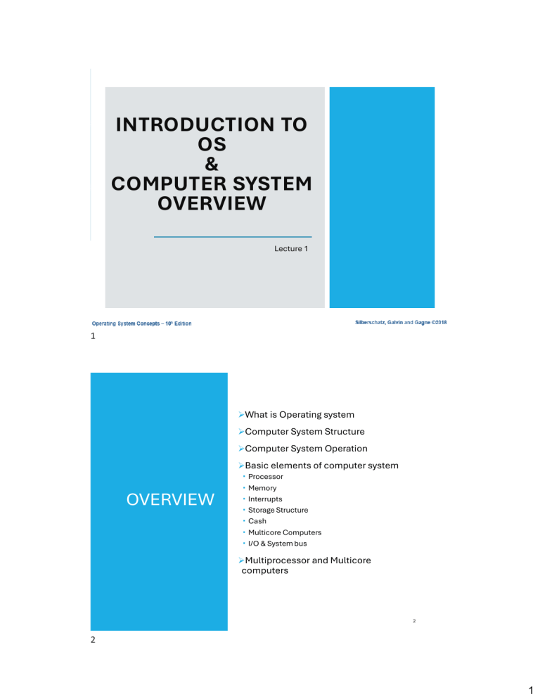 Introduction to OS & Computer System Overview - Lecture 1