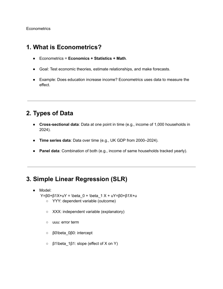 Econometrics: Regression Analysis & Hypothesis Testing