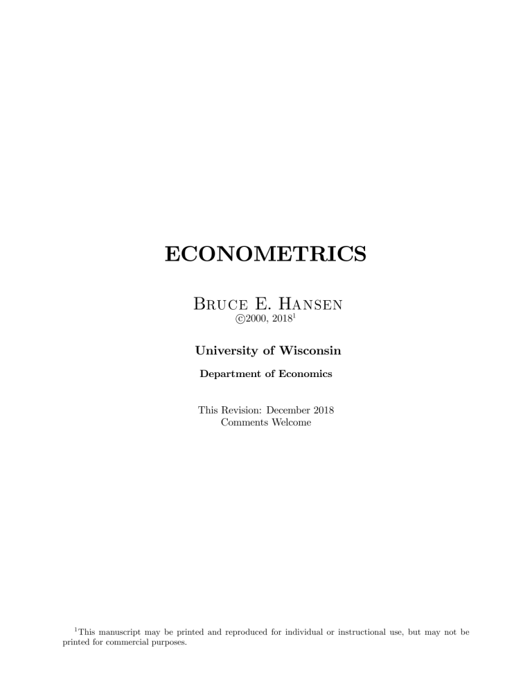 Econometrics Textbook by Bruce E. Hansen