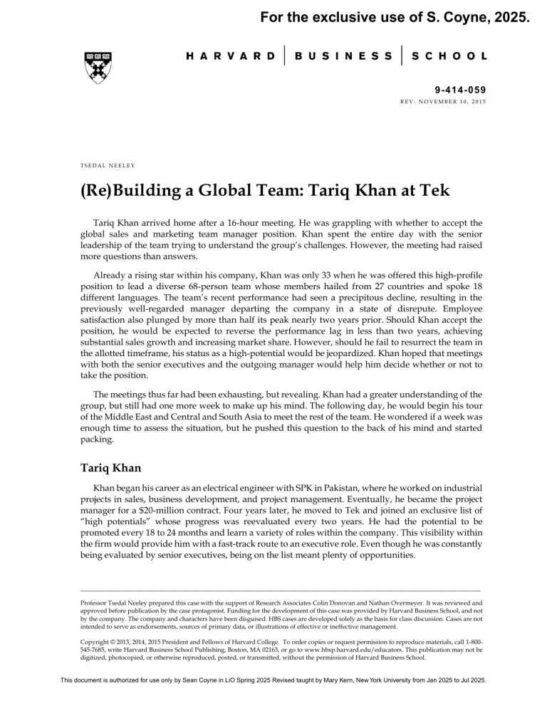 Global Team Building: Tariq Khan Case Study at Tek