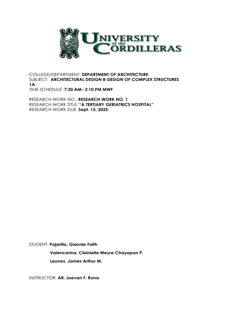 Tertiary Geriatrics Hospital Design Research