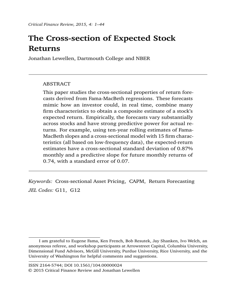 Cross-Section of Expected Stock Returns: Fama-MacBeth Analysis