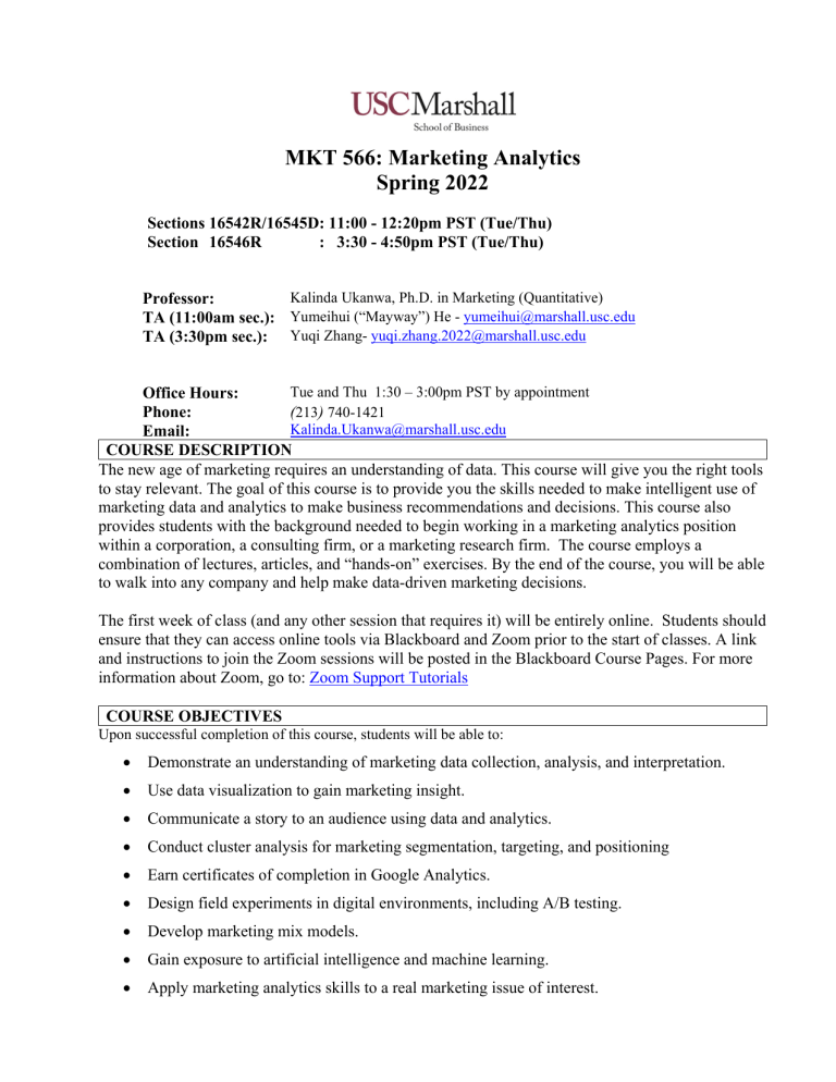 MKT 566 Marketing Analytics Syllabus - USC Marshall