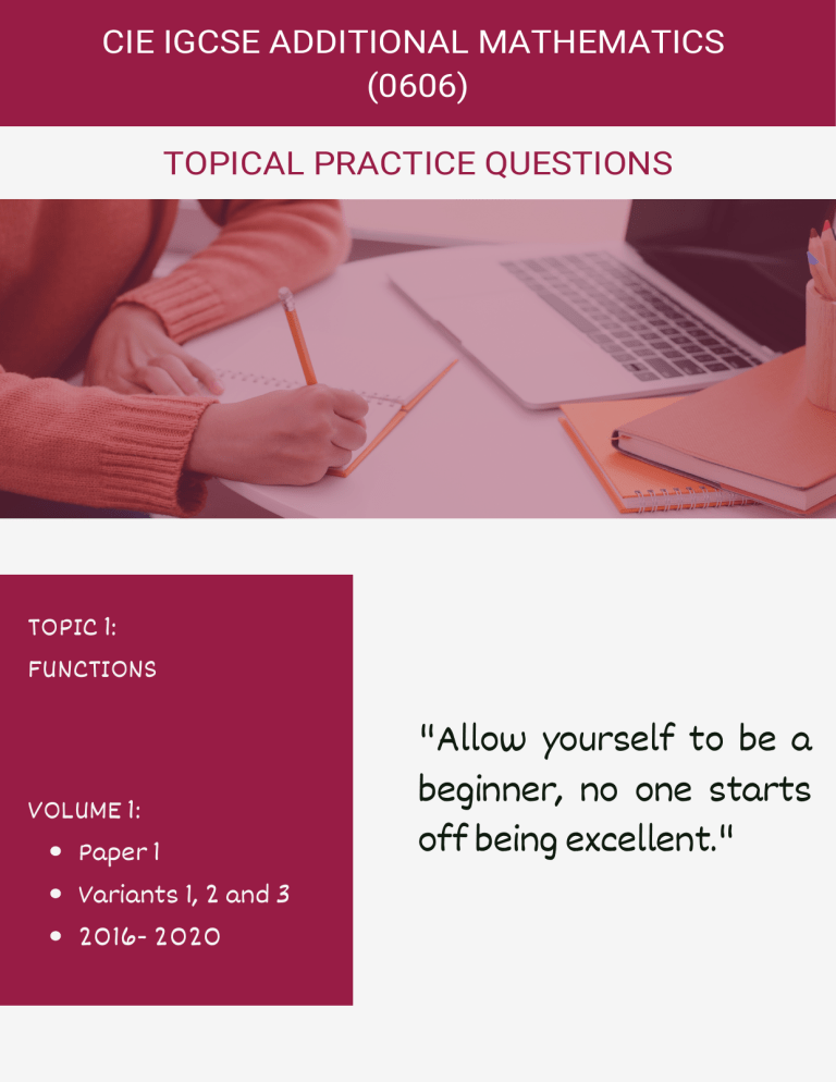 IGCSE Add Maths Functions Practice Questions (2016-2020)