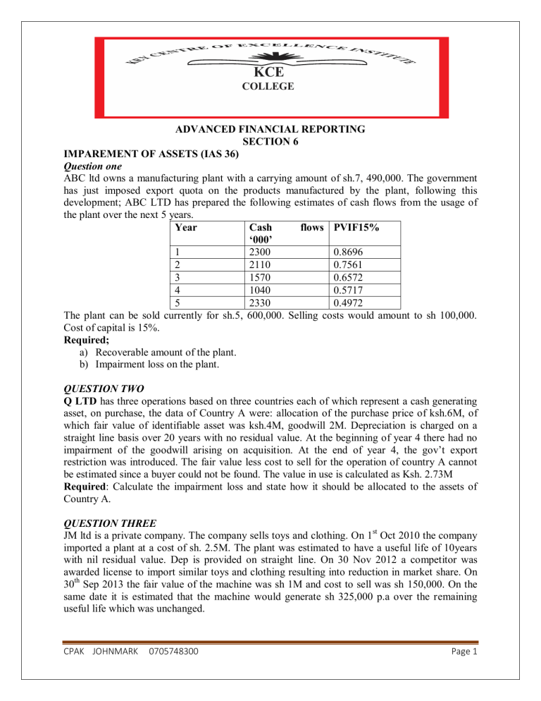 Advanced Financial Reporting Exam Questions