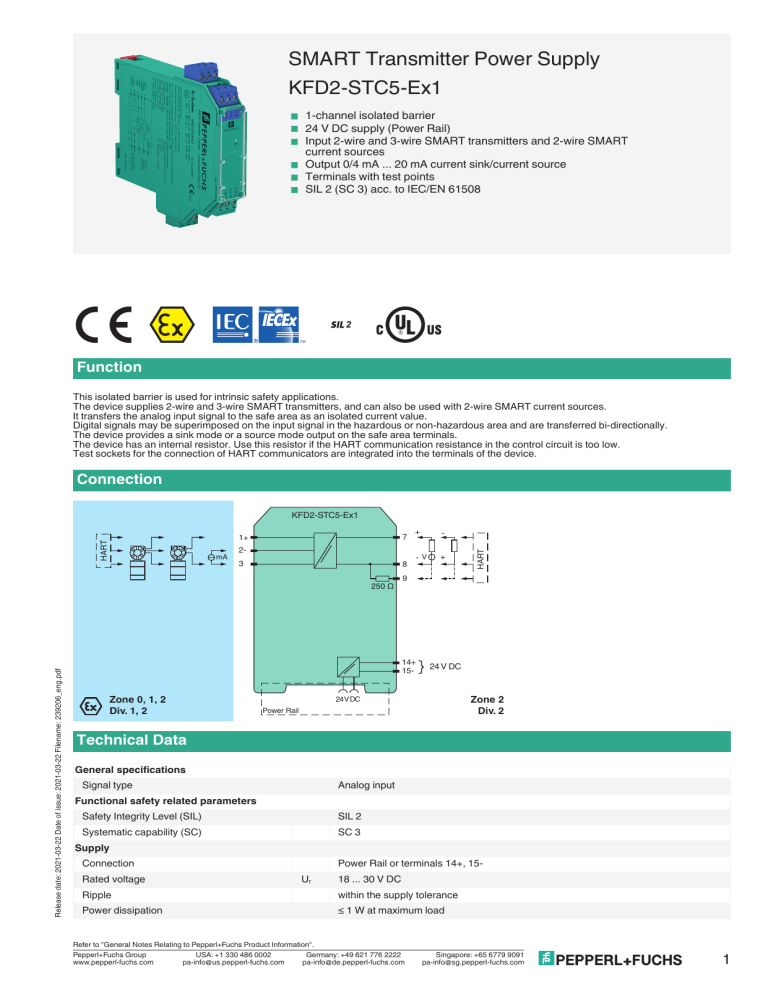KFD2-STC5-Ex1 SMART Transmitter Power Supply Datasheet