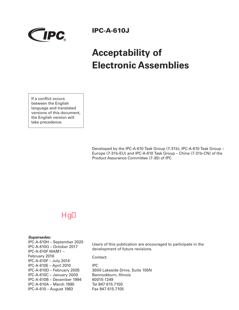 IPC-A-610J: Acceptability of Electronic Assemblies Standard (2024)