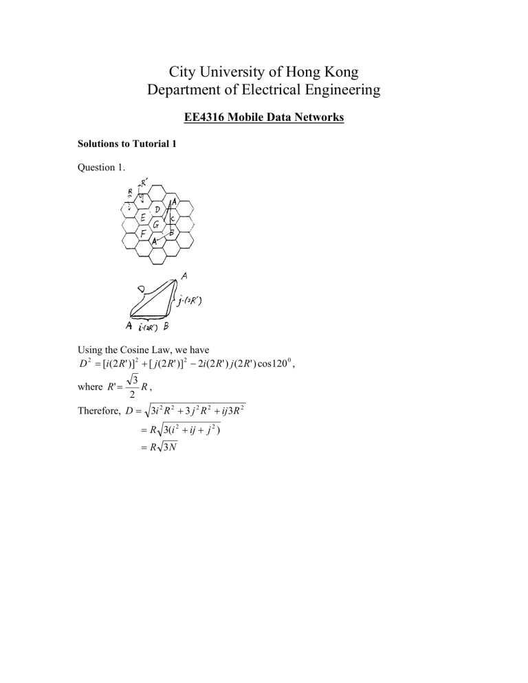 EE4316 Mobile Data Networks Tutorial 1 Solution: Cosine Law Application