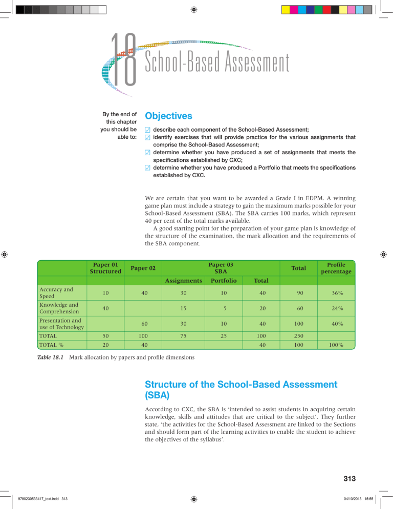 EDPM School-Based Assessment Guide: CXC Mark Allocation & Portfolio