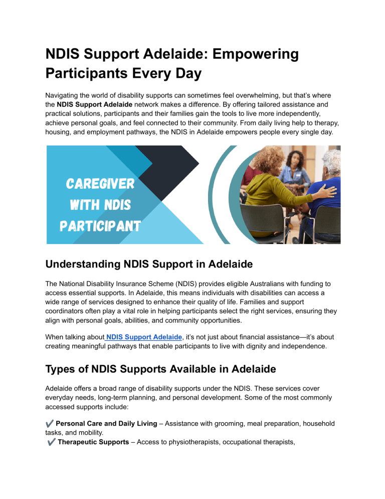 NDIS Support Adelaide: Empowering Participants Daily | Your Guide