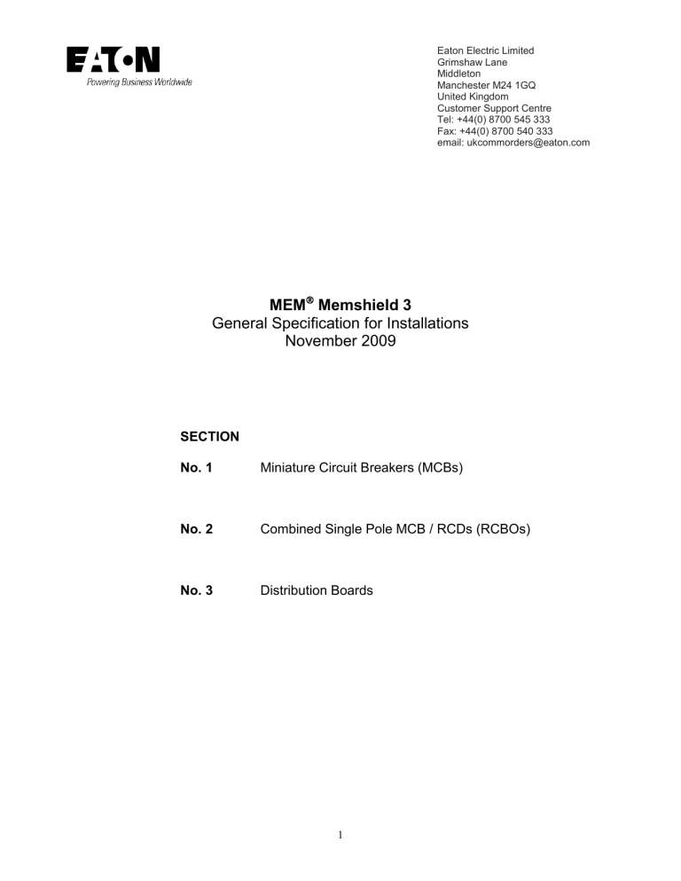 MEM Memshield 3 General Specification for Electrical Installations