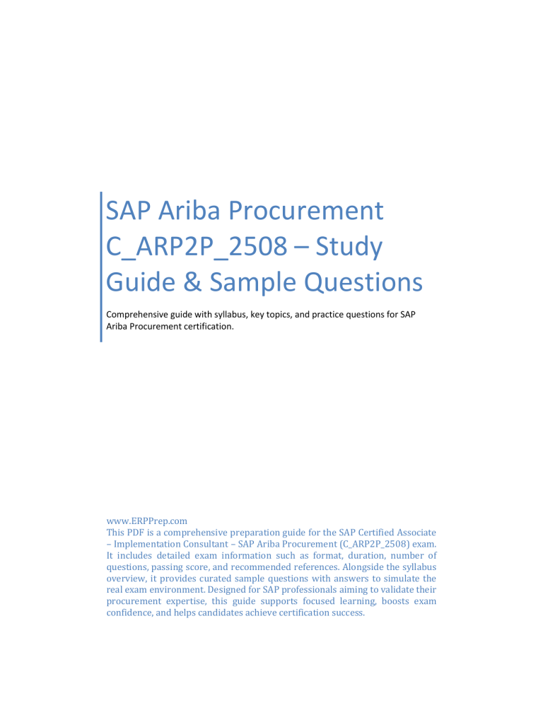 SAP Ariba Procurement C_ARP2P_2508 – Study Guide & Sample Questions
