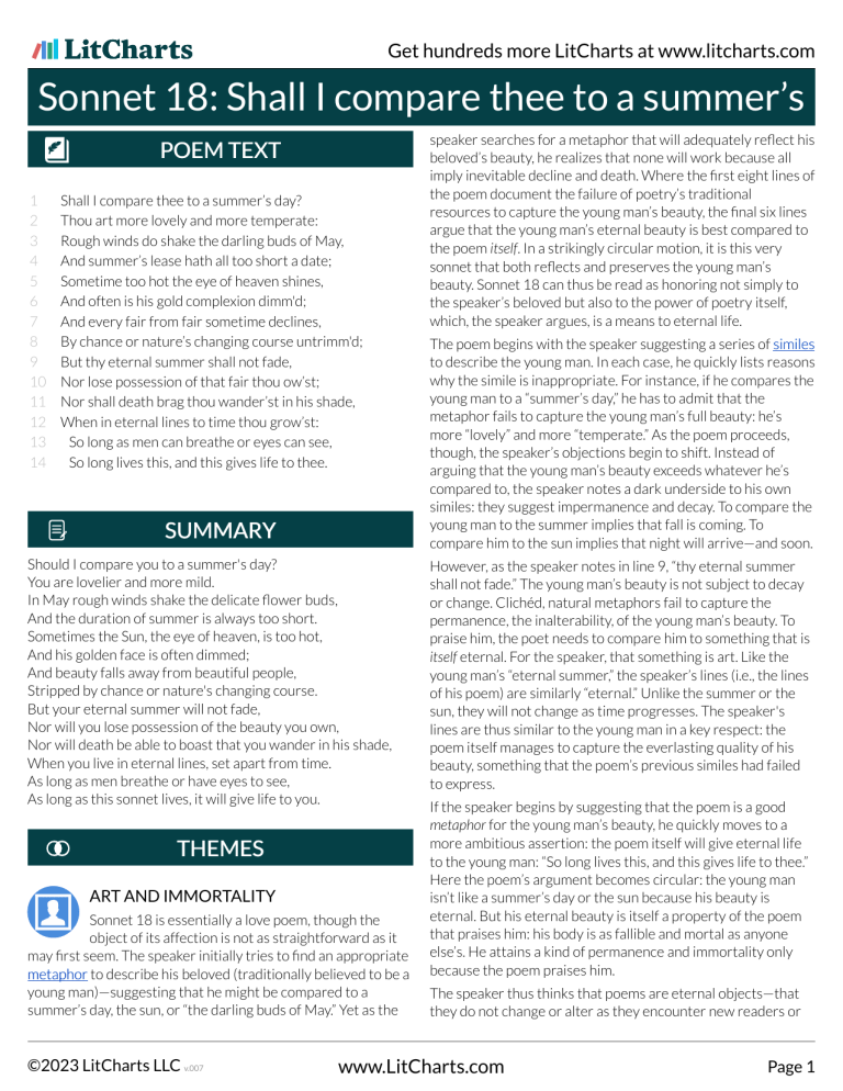 Sonnet 18 Analysis: Shall I Compare Thee to a Summer's Day? | LitCharts
