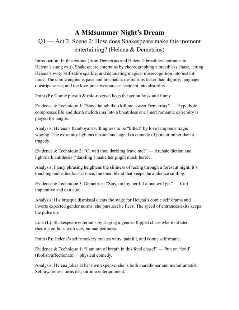 A Midsummer Night's Dream: Literary Analysis & Study Guide