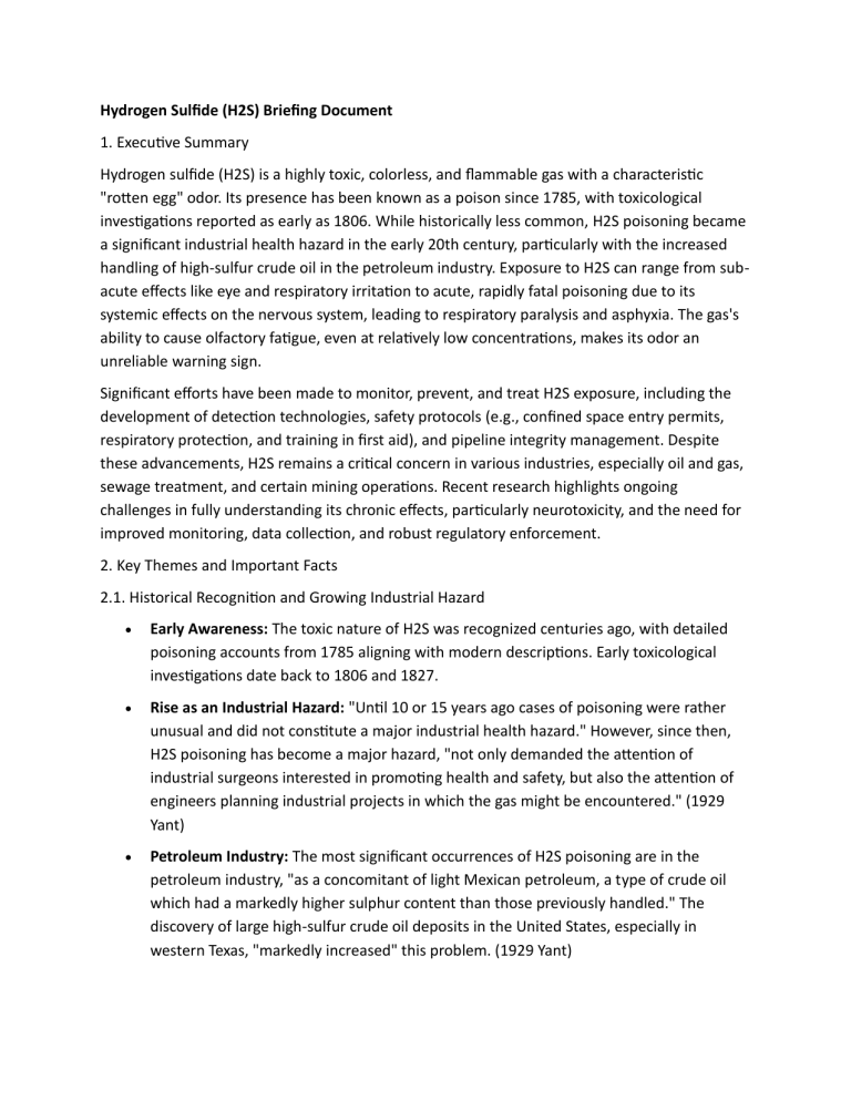 Hydrogen Sulfide (H2S) Briefing: Toxicity, Hazards & Safety Guide