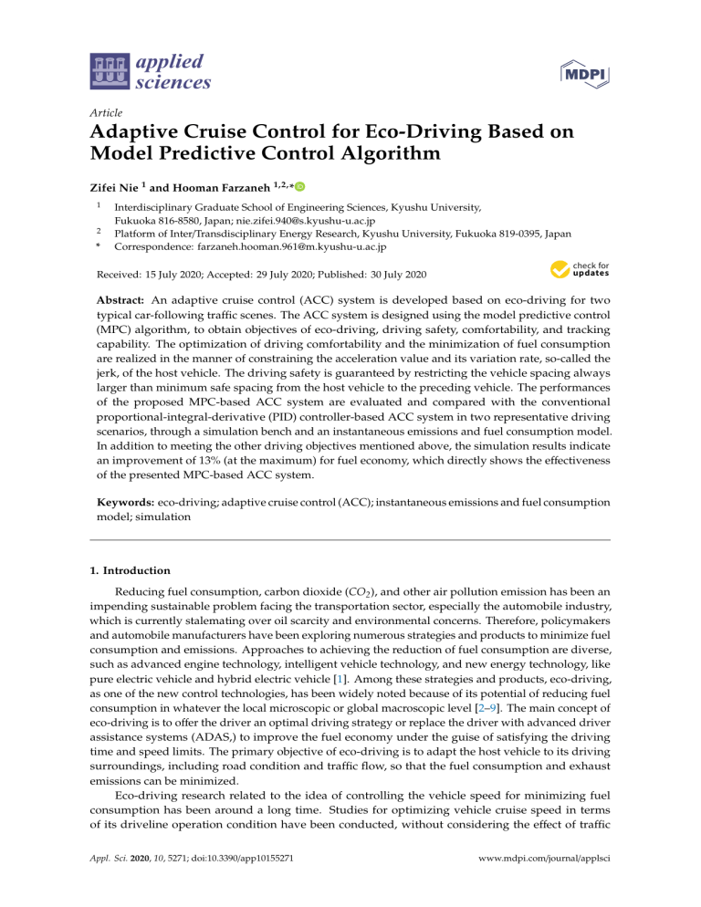 Adaptive Cruise Control for Eco-Driving: MPC Algorithm & Fuel Economy