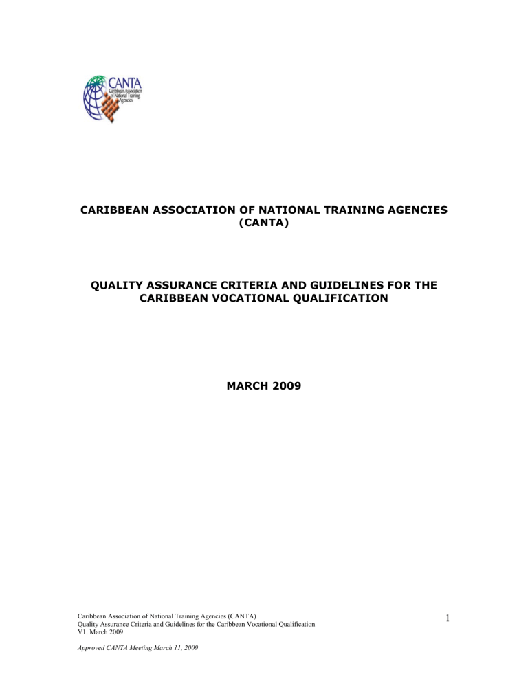Caribbean Vocational Qualification: Quality Assurance Criteria & Guidelines