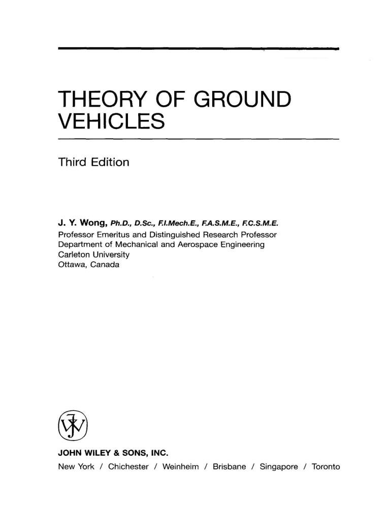 Theory of Ground Vehicles: Mechanics, Performance, and Handling