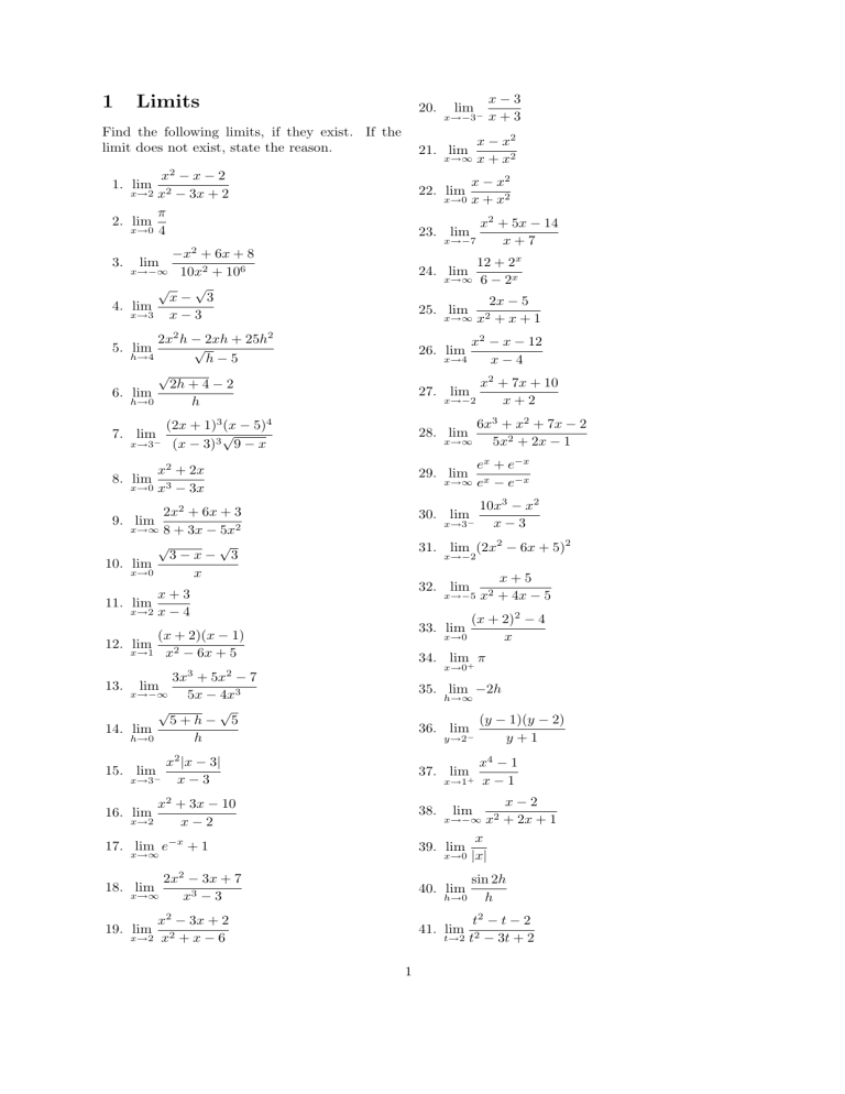 Calculus Limits Practice Problems with Solutions | Math Exercises