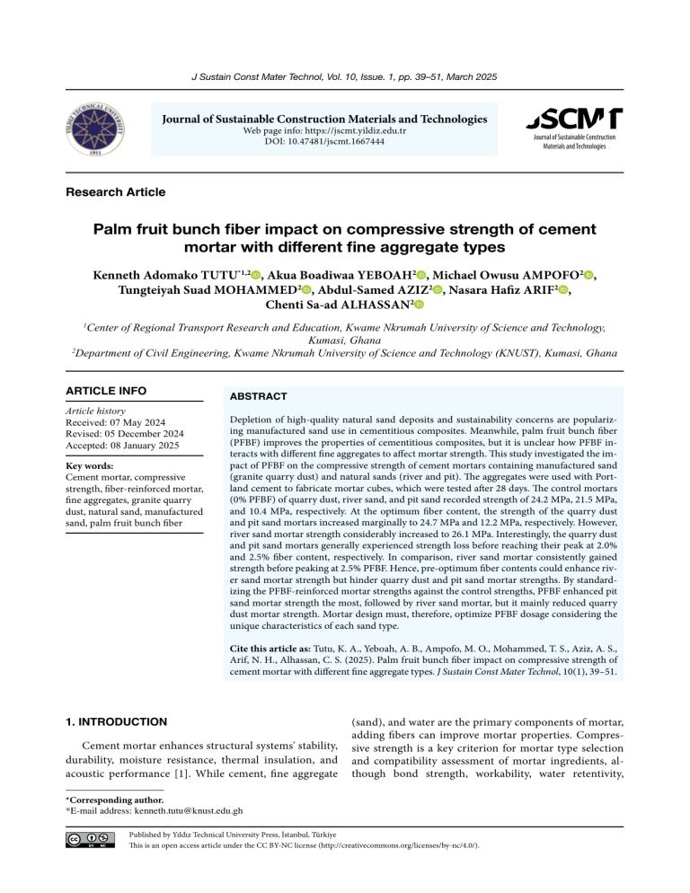 Palm Fruit Bunch Fiber Impact on Cement Mortar Compressive Strength