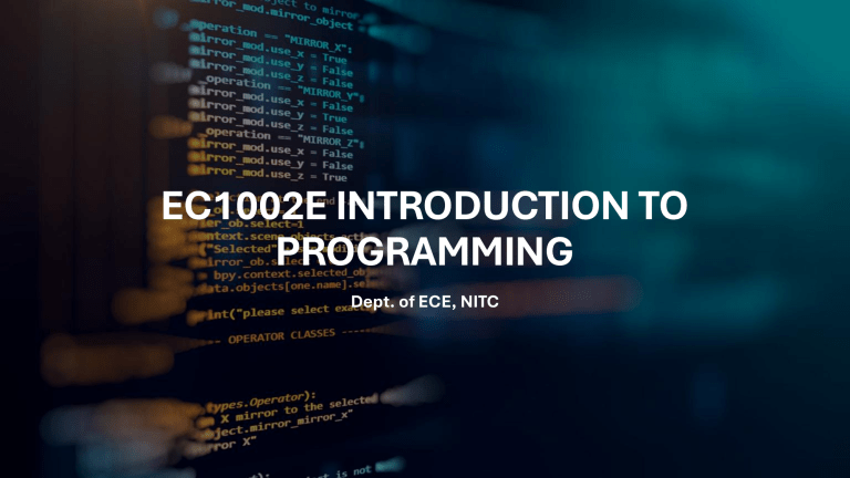 EC1002E Introduction to Programming: Python, OOP & Algorithms