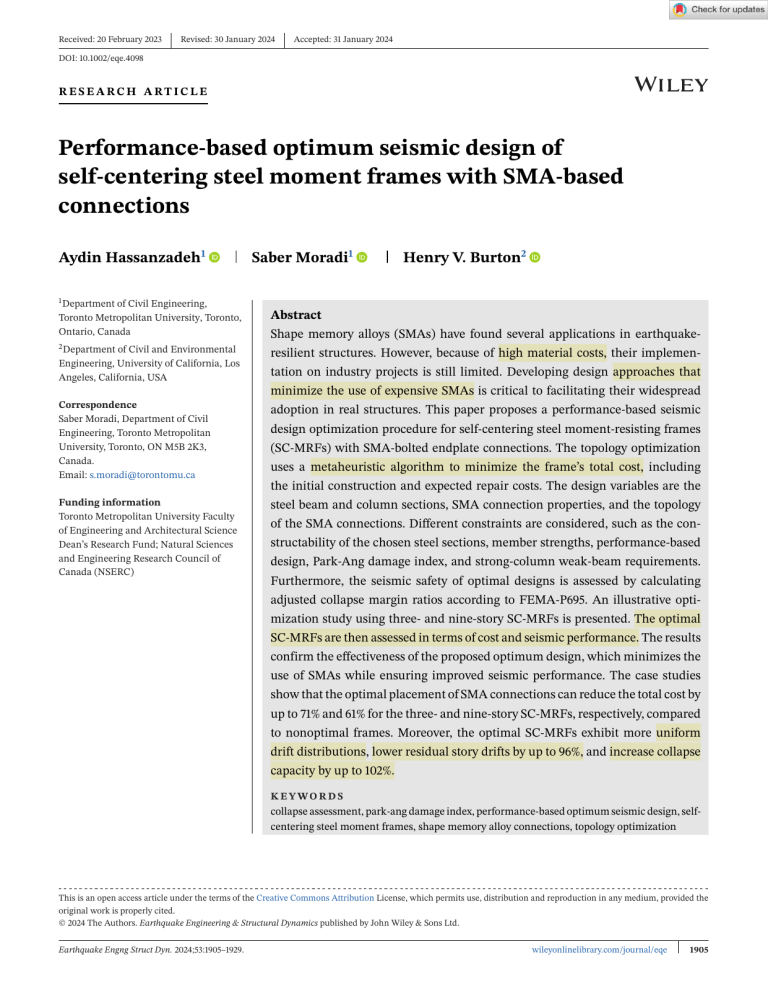 Optimum Seismic Design of Self-Centering Steel Frames with SMA Connections
