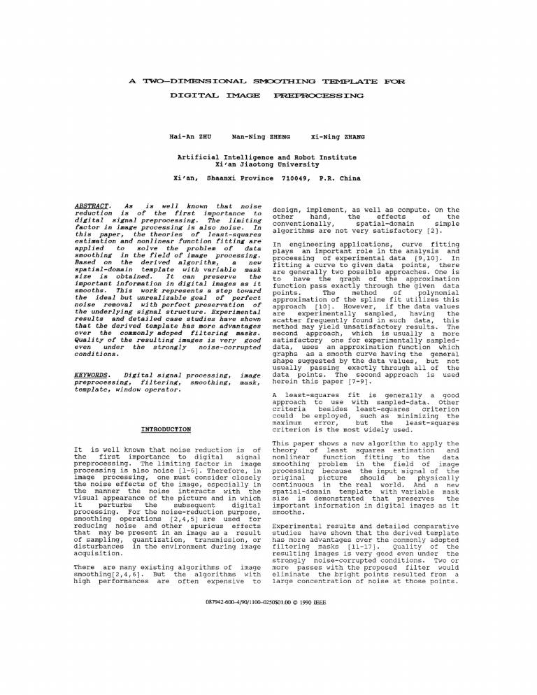 2D Smoothing Template for Digital Image Preprocessing & Noise Reduction