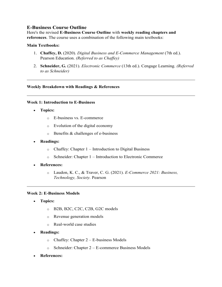 E-Business Course Outline: Digital Business & E-Commerce Management