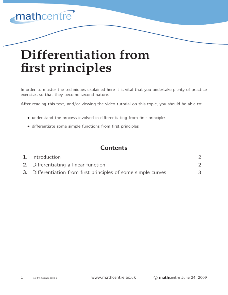 Differentiation from First Principles: A Mathcentre Calculus Tutorial